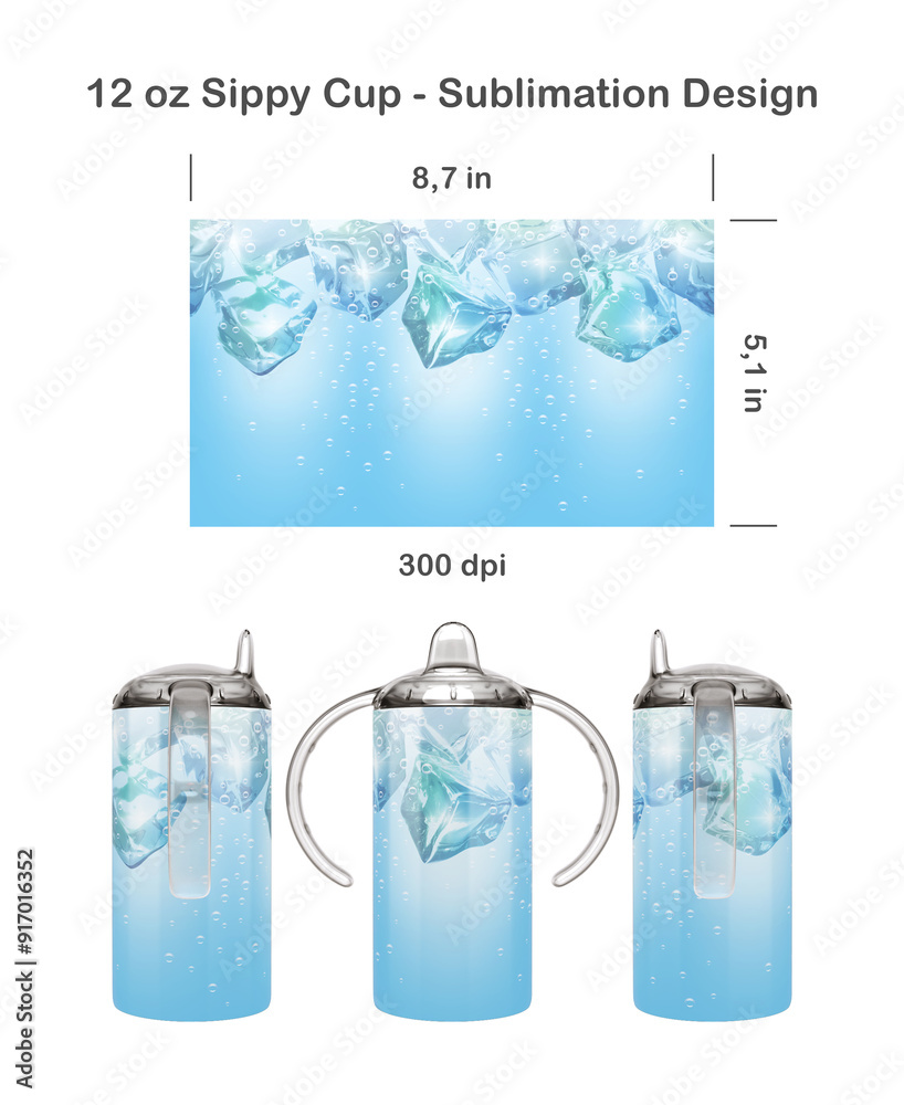 Realistic Blue drink pattern with ice cubes. Seamless sublimation ...