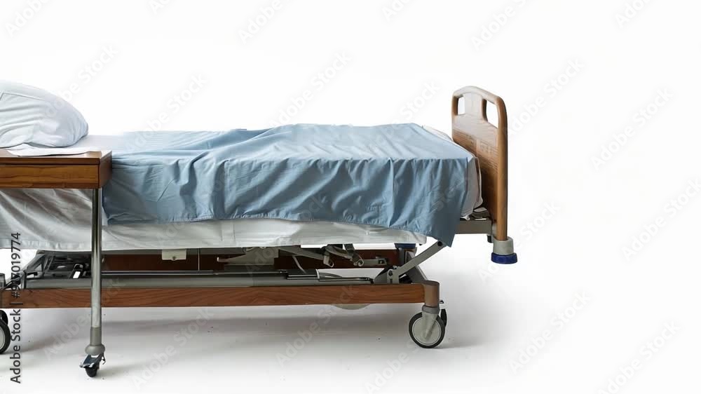 A hospital bedside table with a patient chart, water jug, and personal ...