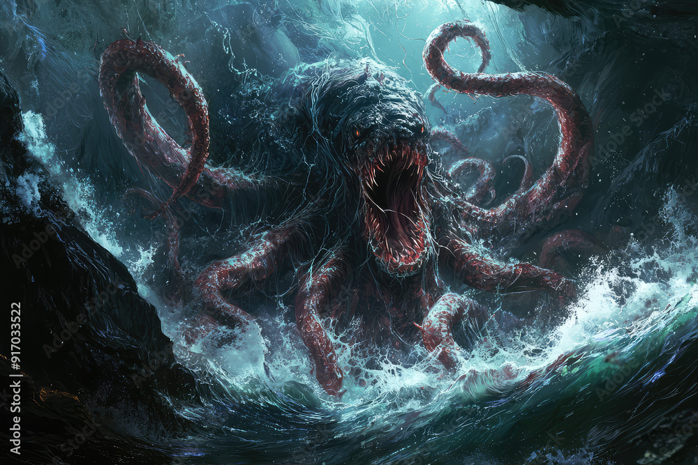 A monstrous sea creature, with countless tentacles and savage teeth ...