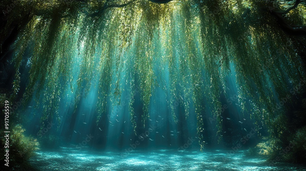 Underwater forest of tall kelp swaying with the ocean currents ...