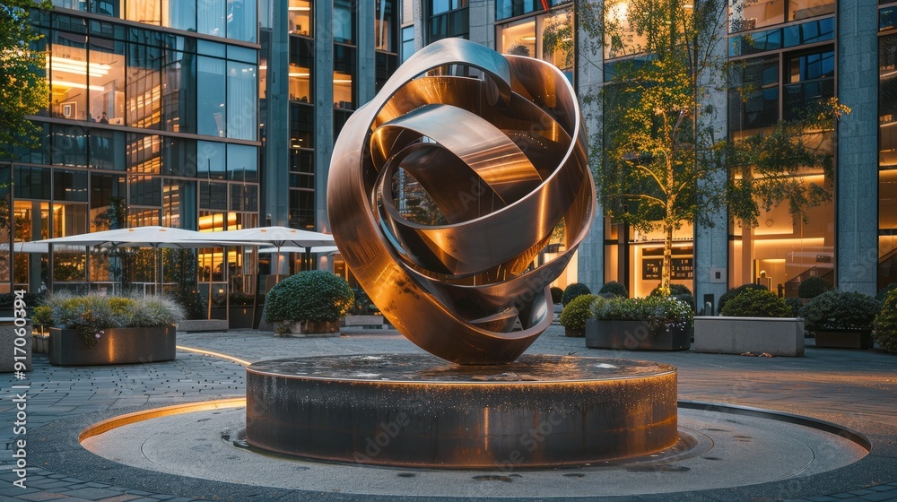 Describe a public art sculpture in the center of a modern city. What ...