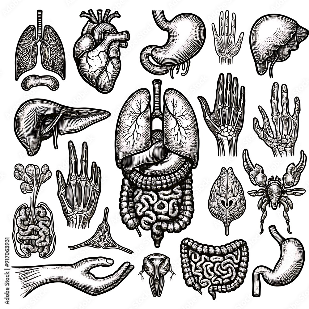 Anatomy of human bones and muscles set. Organ systems. Body and Thorax ...