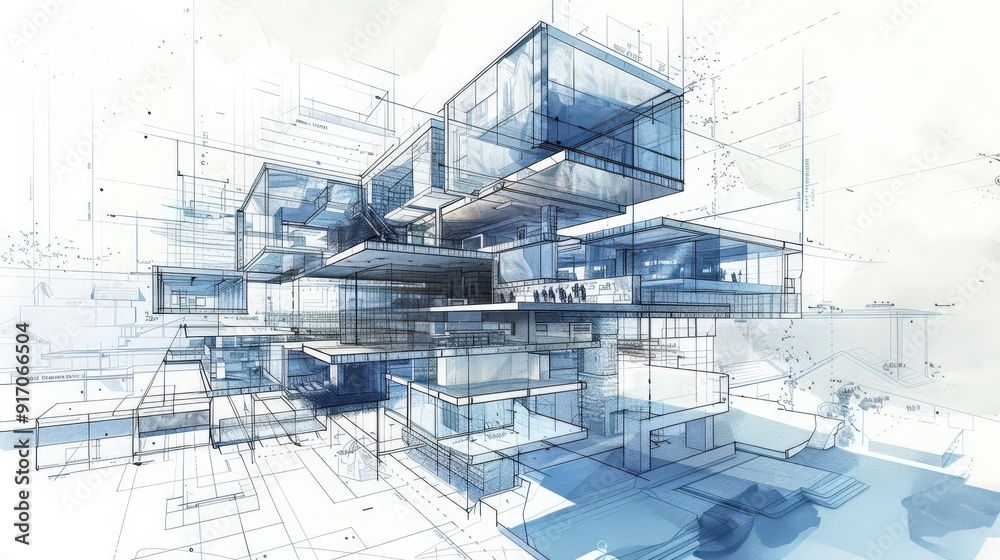 The visualization of blueprint perspectives, such as isometric views ...