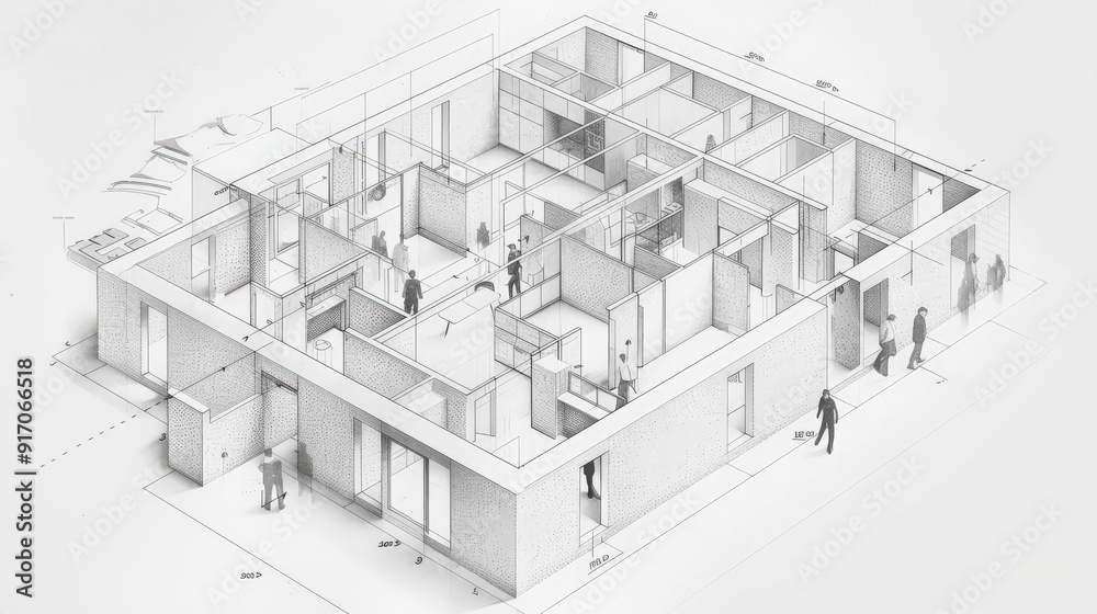 The visualization of blueprint perspectives, such as isometric views ...