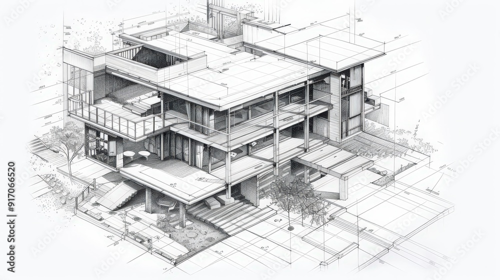 The visualization of blueprint perspectives, such as isometric views ...