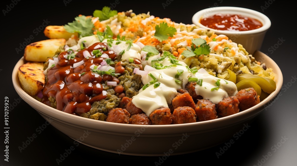 Garbage plate in a detailed view, showing off its textures, front view ...