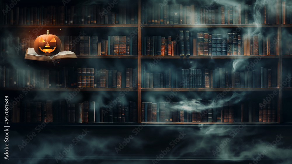 Spooky Library: A haunting scene of a vintage library filled with ...