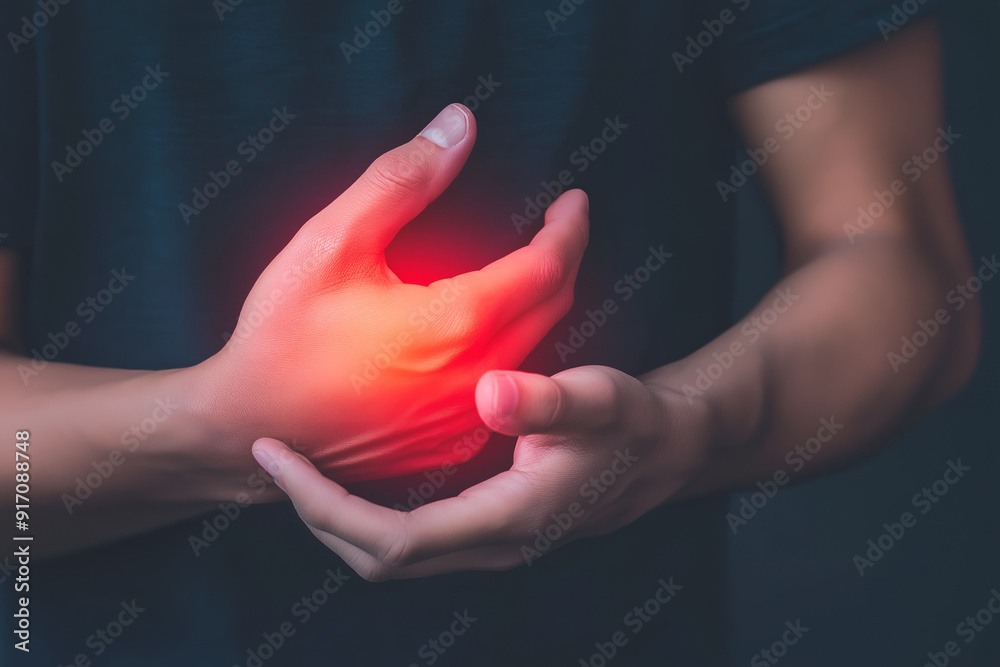 Redness in the hand joints of man. Concept of rheumatic arthritis ...