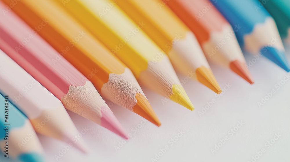 Create an image of bright colored pencils on paper, viewed from above ...
