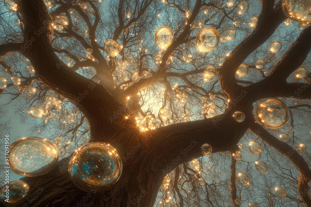 A tree with branches that twist into bubble formations, creating a ...