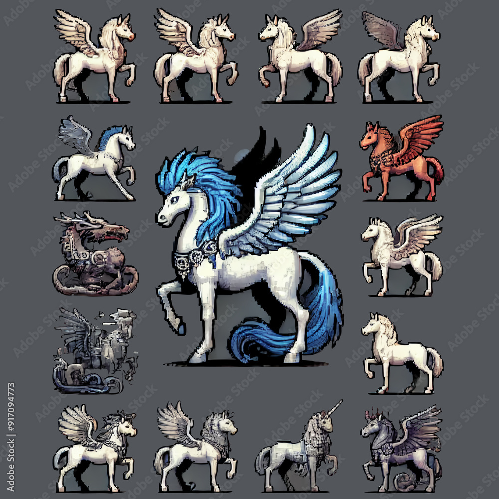 Detailed sprite sheet with RPG pixel art icons Sleipnir theme Stock ...