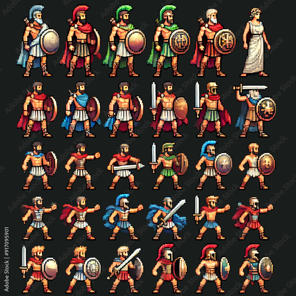 Detailed sprite sheet with RPG pixel art icons Ulysses theme Stock ...