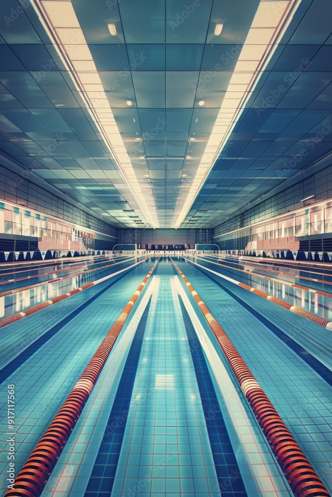 A pristine Olympic-sized swimming pool stands empty, awaiting the ...