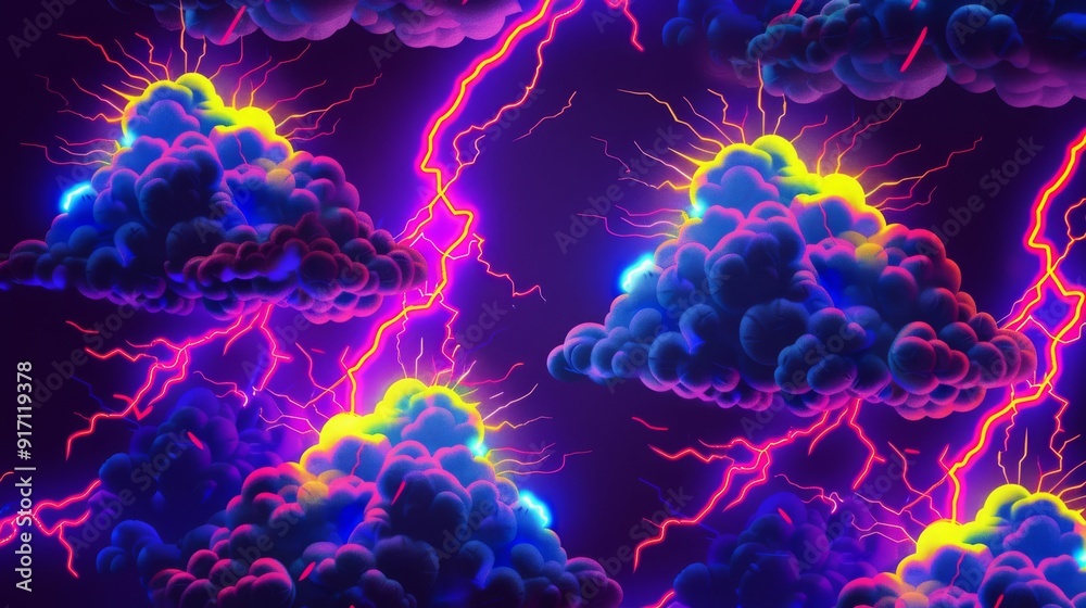 Vibrant lightning storm with neon clouds and electric energy, perfect ...