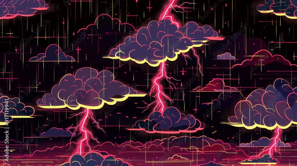 Vibrant lightning storm with neon clouds and electric energy, perfect ...