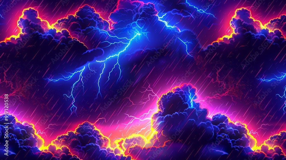Vibrant lightning storm with neon clouds and electric energy, perfect ...