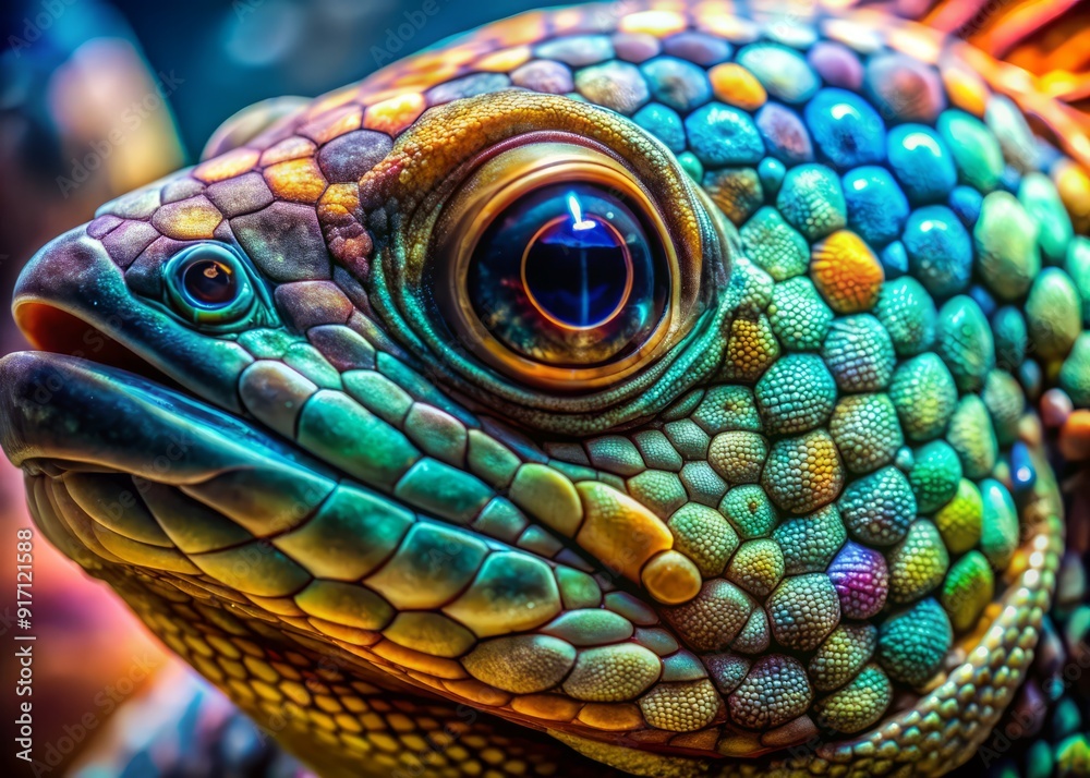 Vibrant aquatic creature's magnified features reveal delicate patterns ...