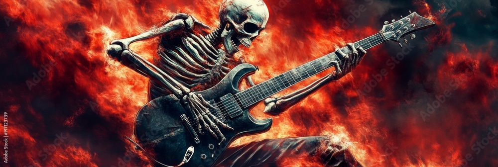 Skeletal Figure Rocking Out on an Electric Guitar, Embodiment of Heavy ...