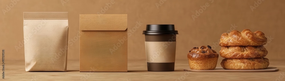 combo packaging design for a coffee and pastry set, vintage bakery ...