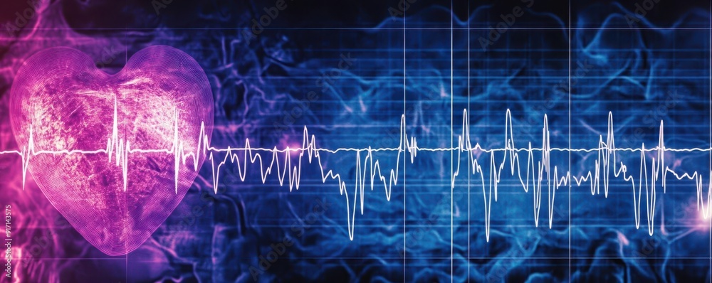 An EKG graph with abnormal readings next to a healthy heart image ...