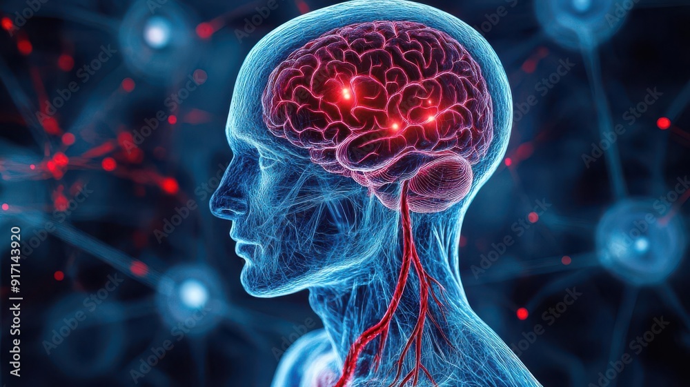 Digital human body showing blocked artery in the brain, Stroke, Brain ...