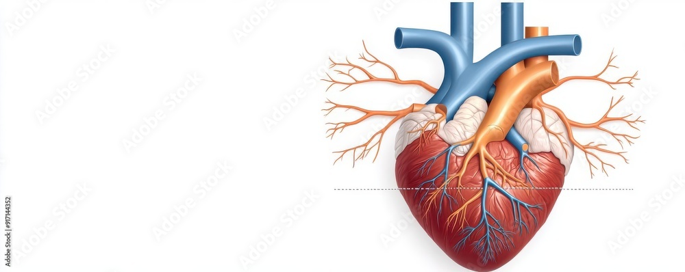 Schematic diagram of a human heart with blocked coronary arteries ...