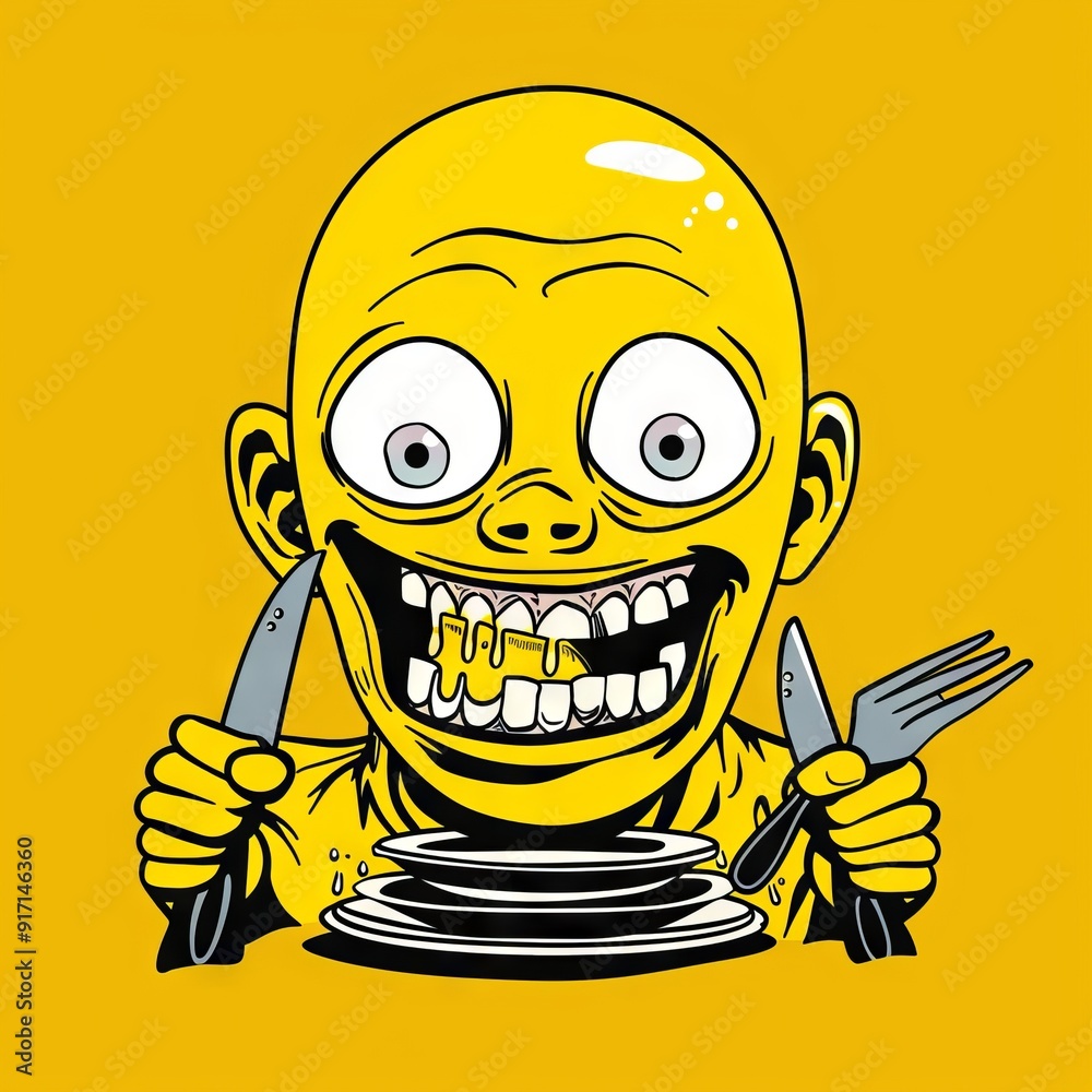 Vector illustration of the face of a bald yellow cartoon character ...