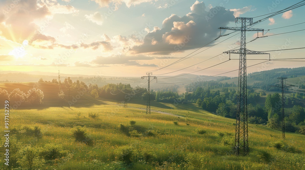 telephone poles with cables being installed, aerial view, cables ...
