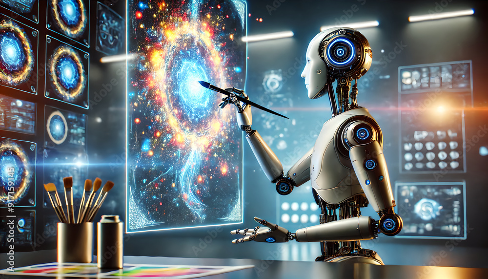 An AI Robot Creating Art by Drawing and Painting a Picture in the Air ...