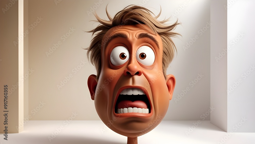 Astonished adult male cartoon character with exaggerated facial ...