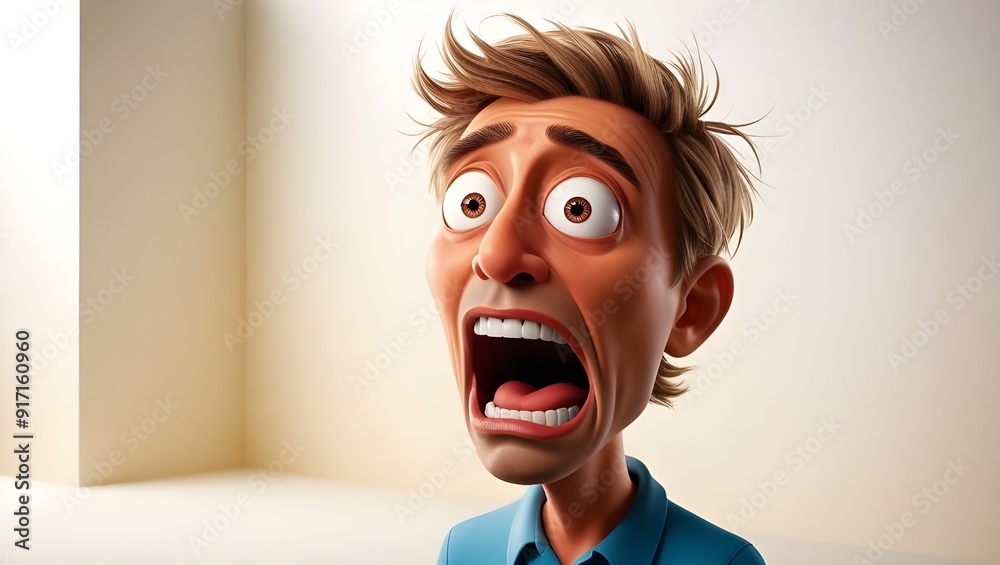 Astonished adult male cartoon character with exaggerated facial ...