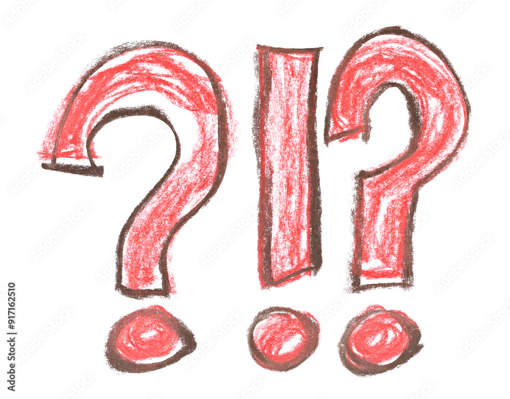 Póster Hand draw question mark and exclamation mark, chalk sketching ...