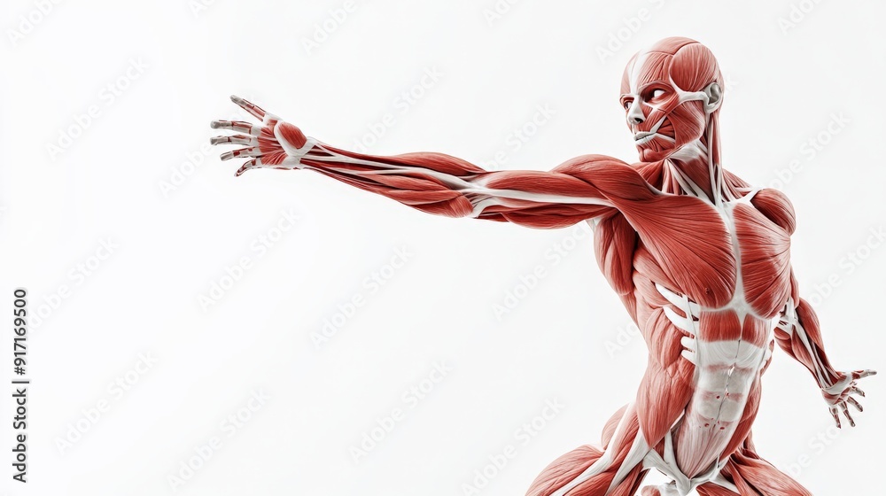 Anatomical illustration of human muscular system showing detailed ...