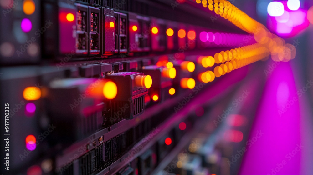 modern server room with neatly organized internet cables and wires ...