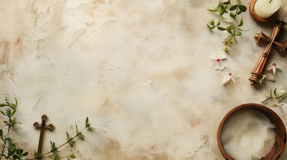 Liturgy themed wallpaper with ample copy space, 2D flat lay design ...