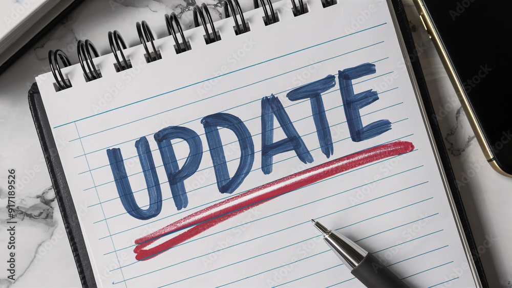 Handwritten Update Note with Bold Blue Letters and Red Underline in ...