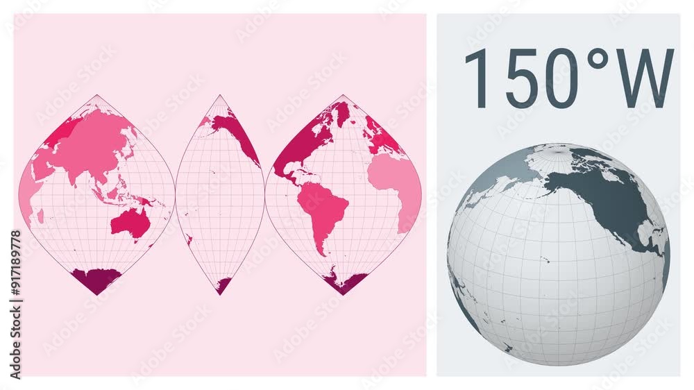World Map Animation Interrupted Sinusoidal Projection Colored Continents Style Animated World