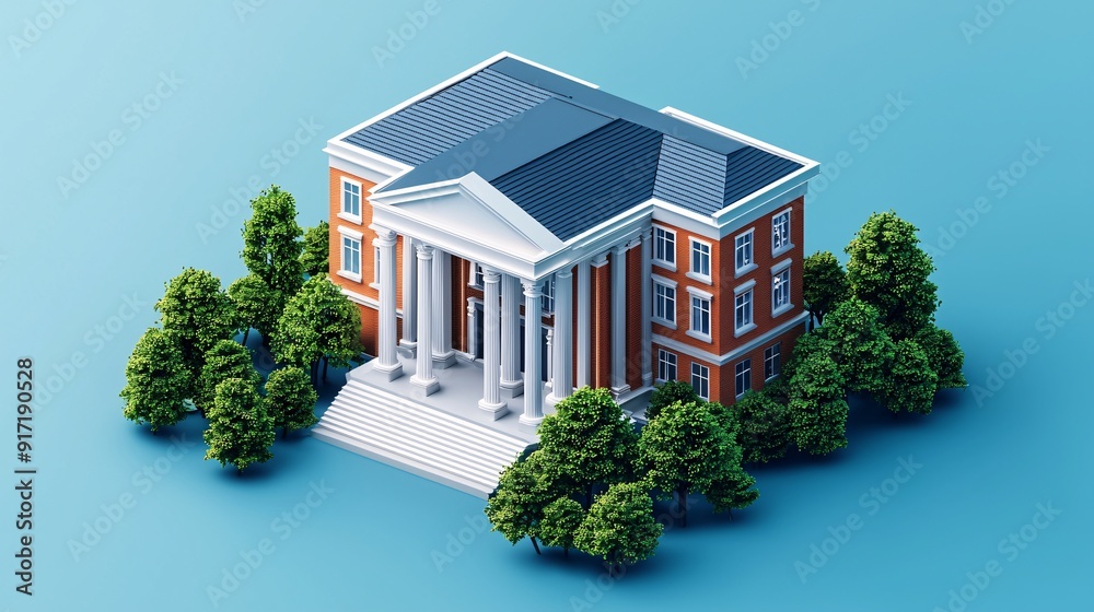 Alluring 3D Isometric Perspective of a Courthouse Exterior in Flat ...