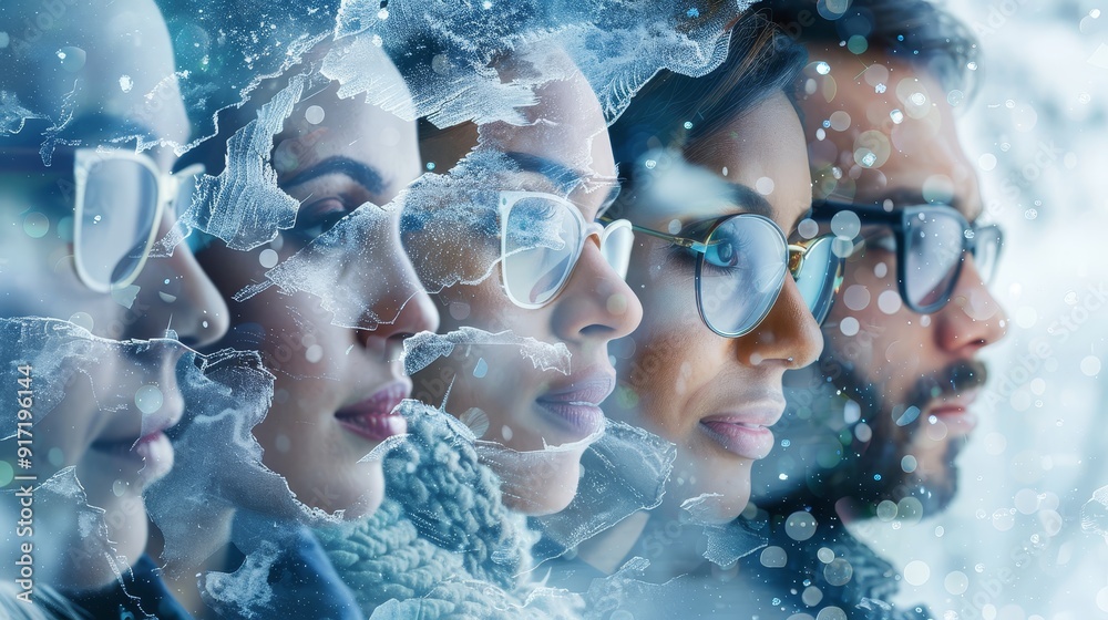 List of diverse professionals overlaid with images of ice formations ...