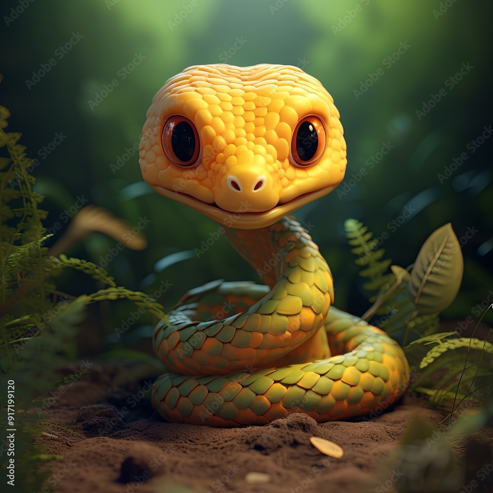 Cute yellow snake on a green background. Ideal for fun projects ...