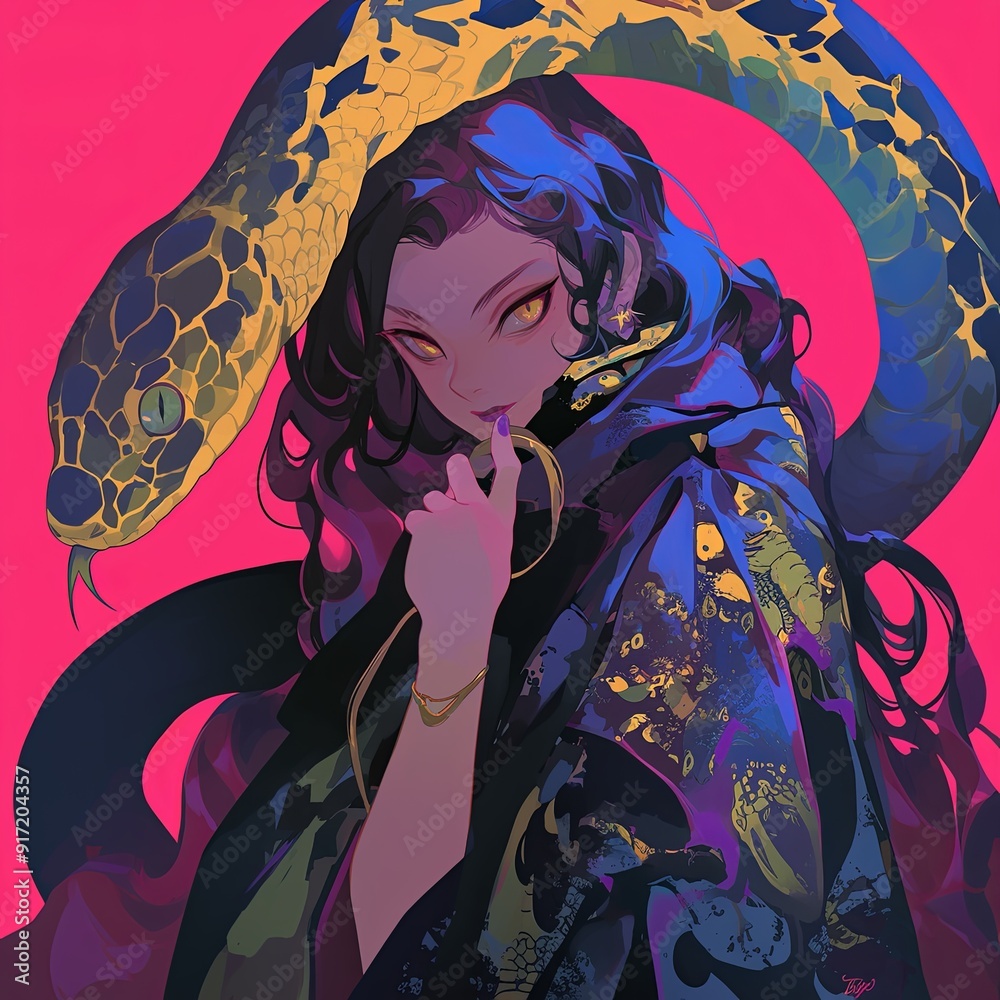 In this mesmerizing digital artwork, the intense gaze of a woman ...