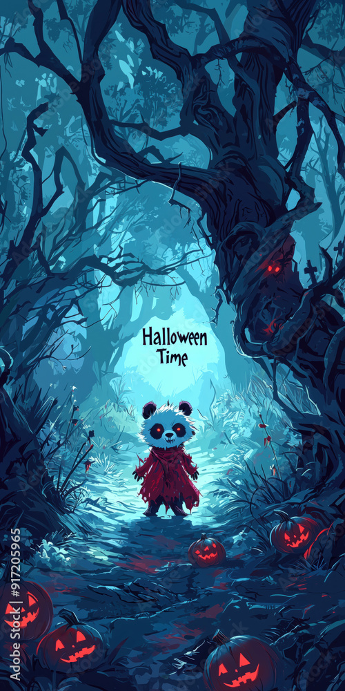 Spooky Halloween Panda Spirit: Dark Cartoon Panda with Blood-Stained ...