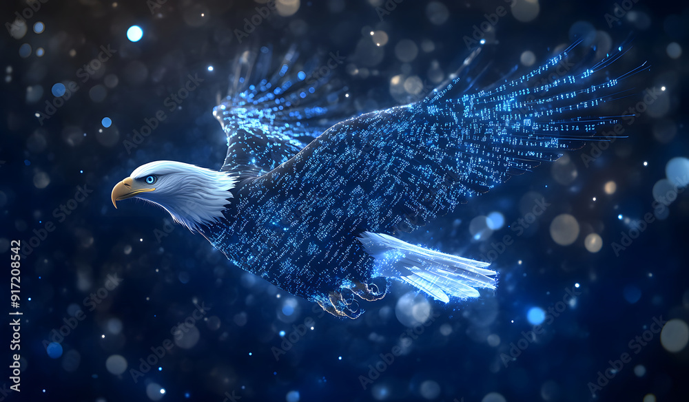 Digital eagle with data streams, AI in aerial surveillance and reconnaissance systems, enhancing ...