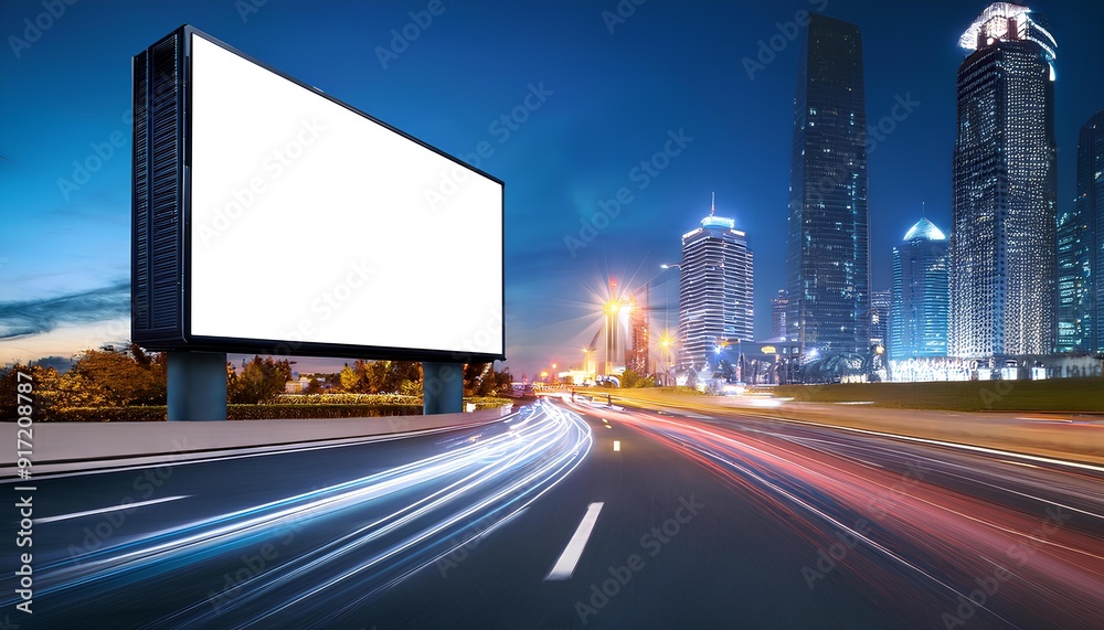 billboard light box highway Road car light trails afisha board ...