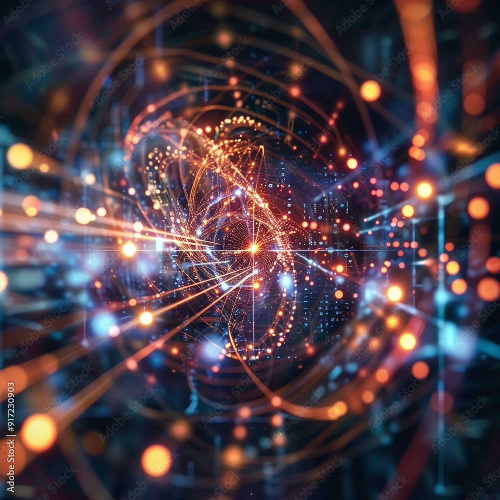 Abstract images illustrating the concept of quantum computing, quantum ...