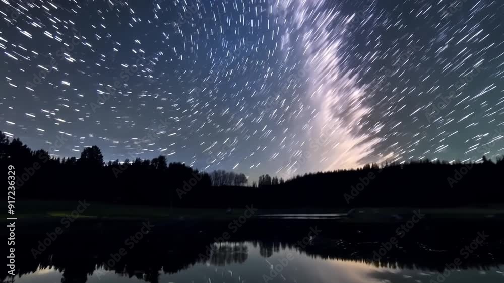 A starry night sky with a large white cloud in the middle. The stars ...