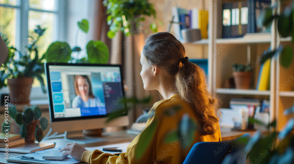 Online Learning: Students attending virtual classes from home with a ...