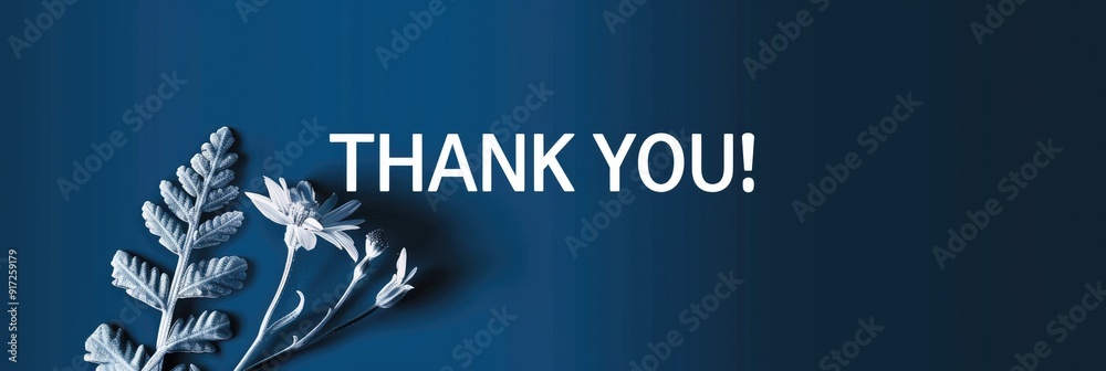 A modern thank you note with elegant white text on a deep navy blue ...