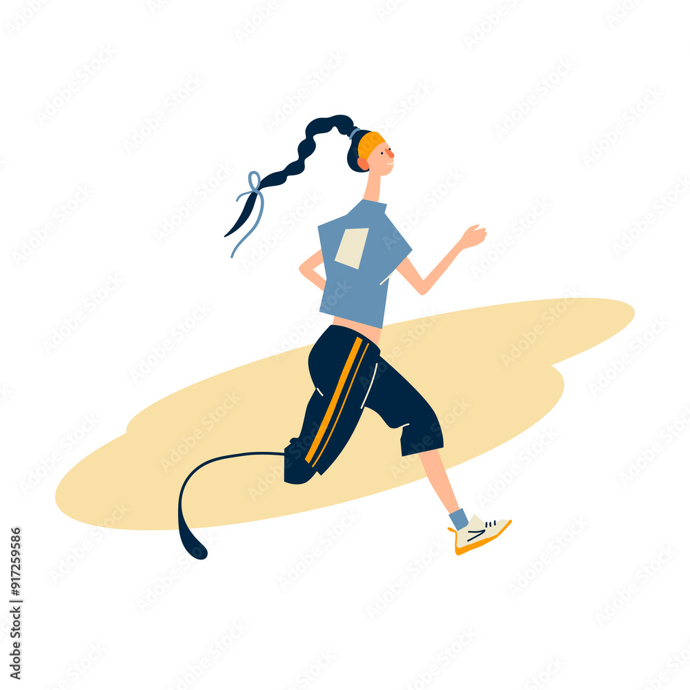Disabled woman runner with artificial limbs performing sports isolated ...