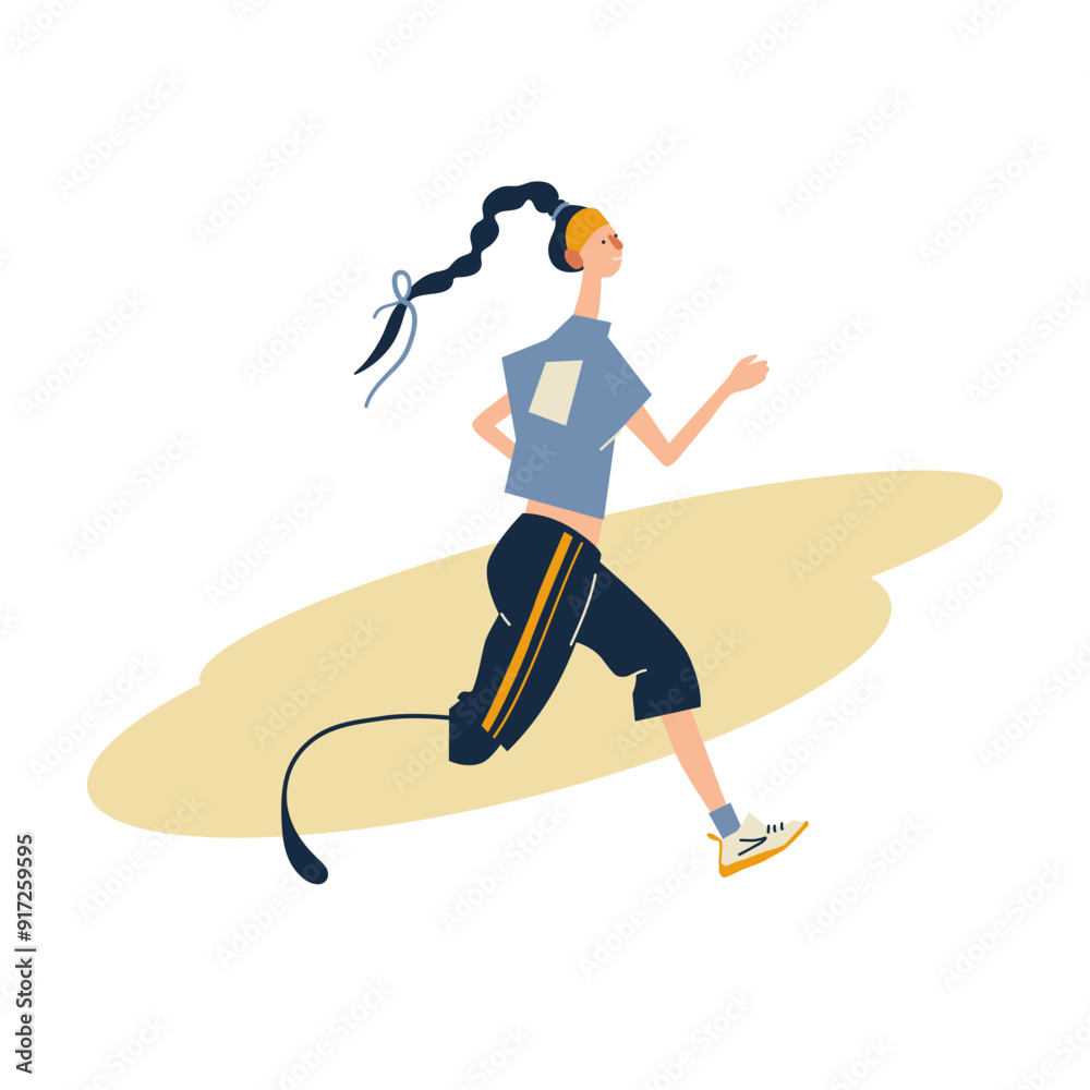 Disabled woman runner with artificial limbs performing sports isolated ...